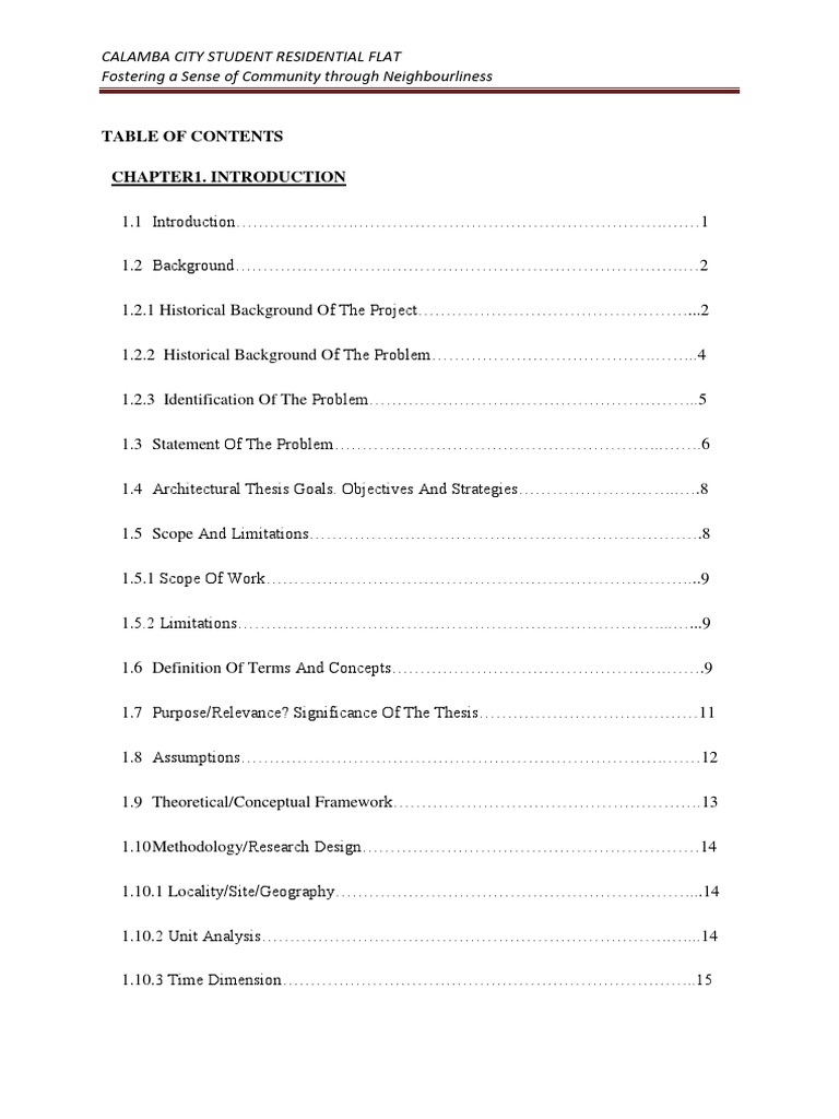 Chapter1. Introduction: Calamba City Student Residential Flat Fostering A Sense of Community ...