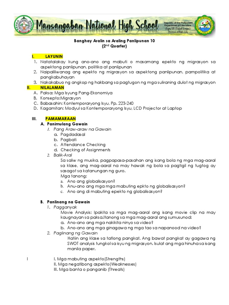 Lesson Plan in AP 10-2nd Quarter | PDF