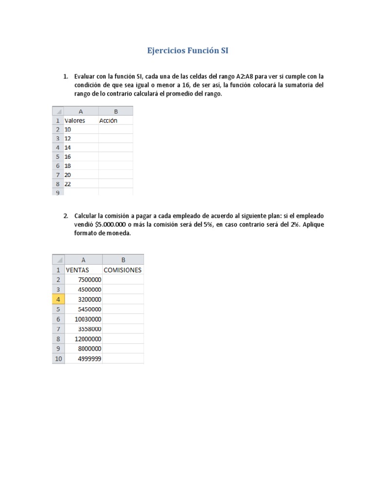 Ejercicios Función SI | PDF | Business | Ocio