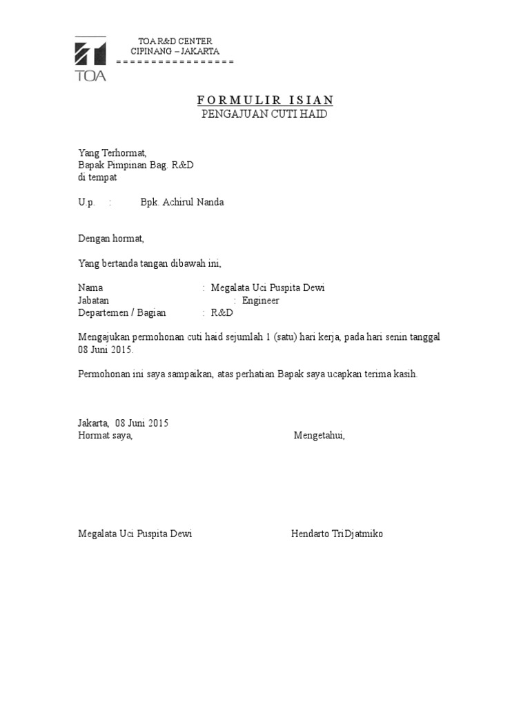 Form Cuti Haid | PDF