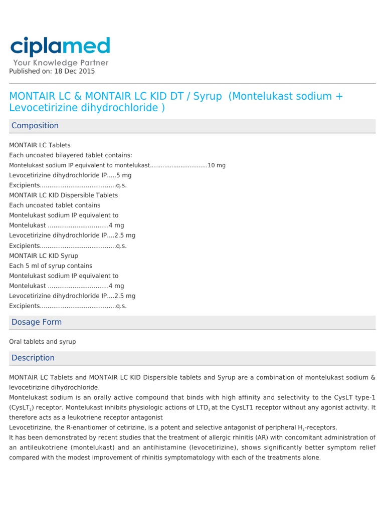 Ciplamed - Montair LC & Montair LC Kid DT - Syrup - 2018-03-20 | PDF ...