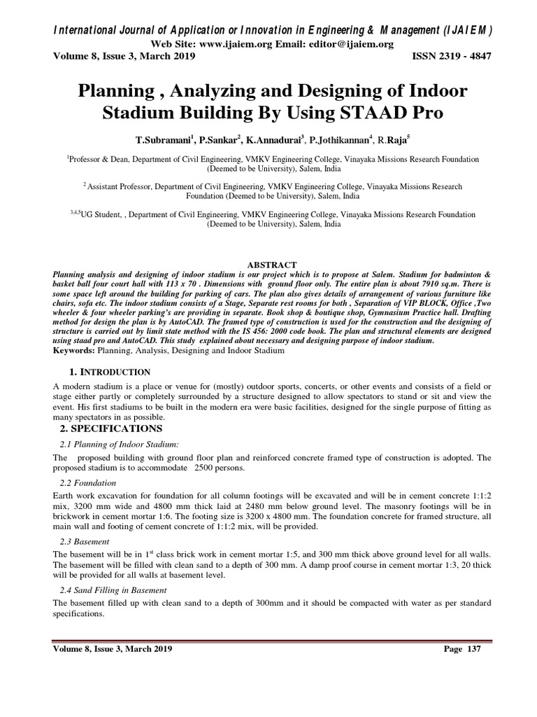 Indoor Stadium Design and Analysis | PDF | Mortar (Masonry) | Brick