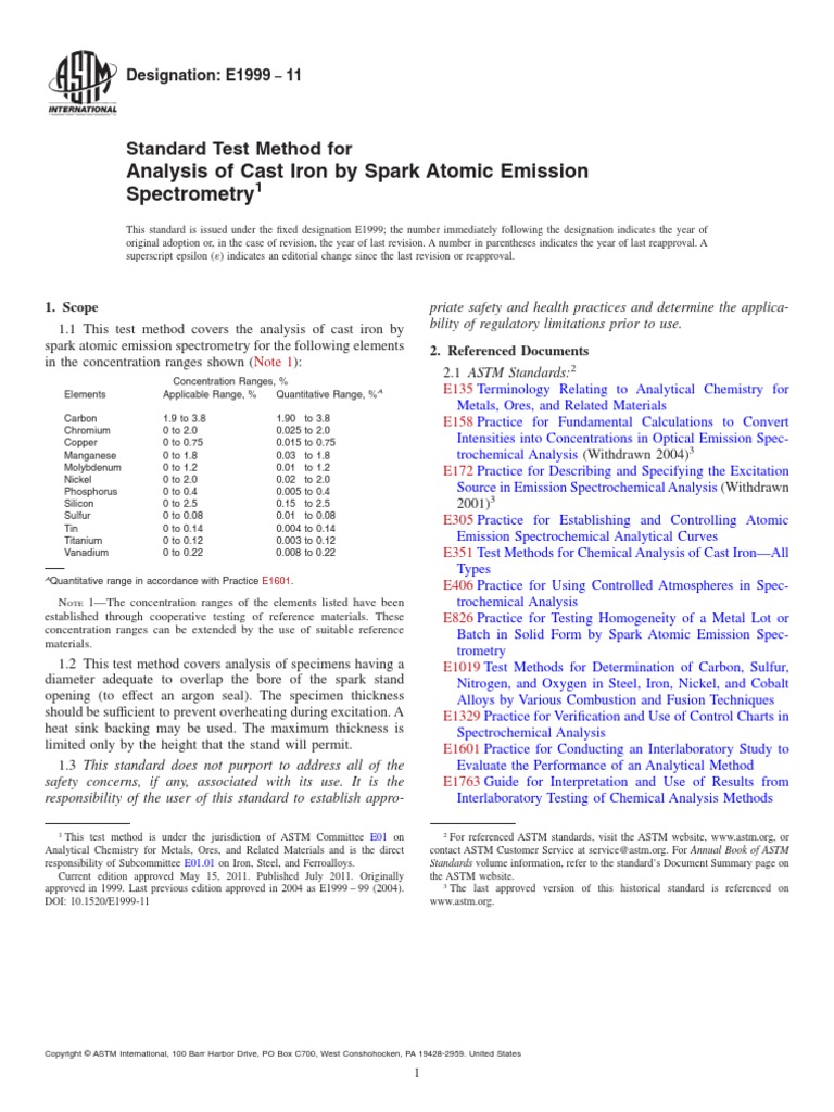 Analysis of Cast Iron by Spark Atomic Emission Spectrometry: Standard ...