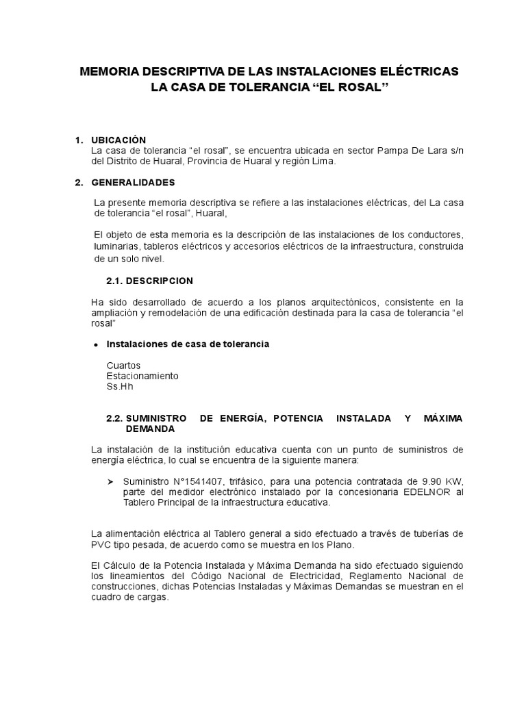 Memoria Descriptiva de Instalaciones Electricas | PDF | Lámpara fluorescente | Tornillo