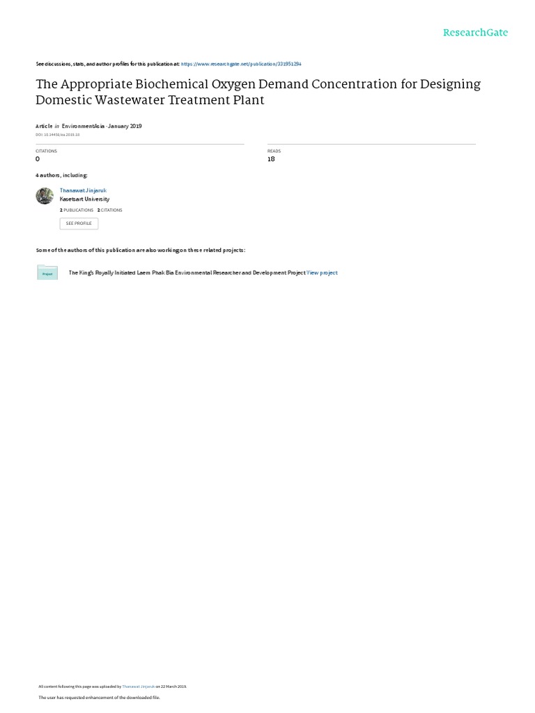 The Appropriate Biochemical Oxygen Demand Concentration For Designing ...