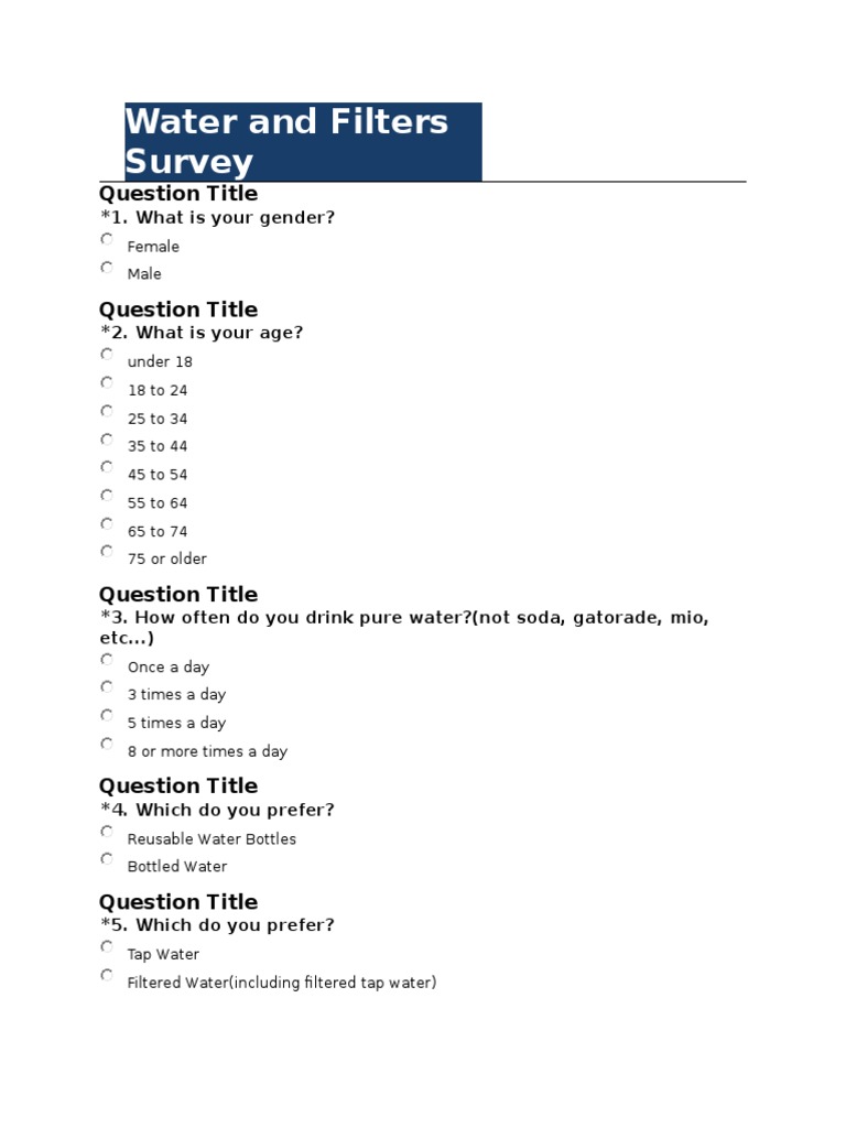 Water and Filters Survey | PDF