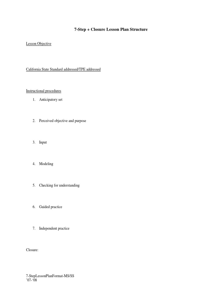 7-Step + Closure Lesson Plan Structure | PDF