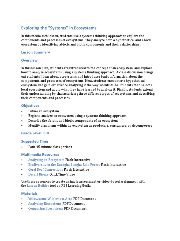 Exploring The "Systems" in Ecosystems: Lesson Summary | PDF | Food Web ...