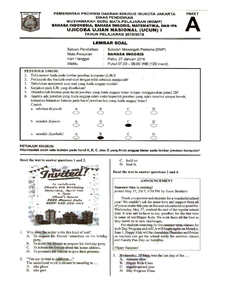 Soal Latihan Un BHS Inggris PDF | PDF Soal Latihan Un BHS Inggris PDF | PDF