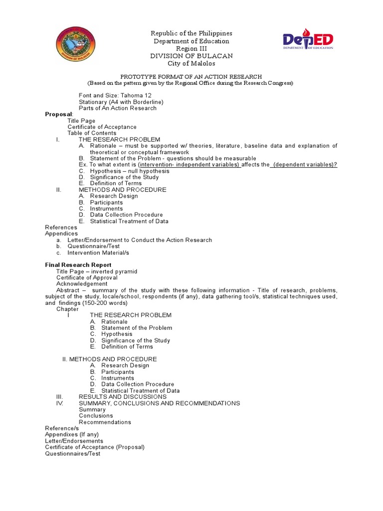 Action Research Report Format Guide | PDF | Statistics | Hypothesis