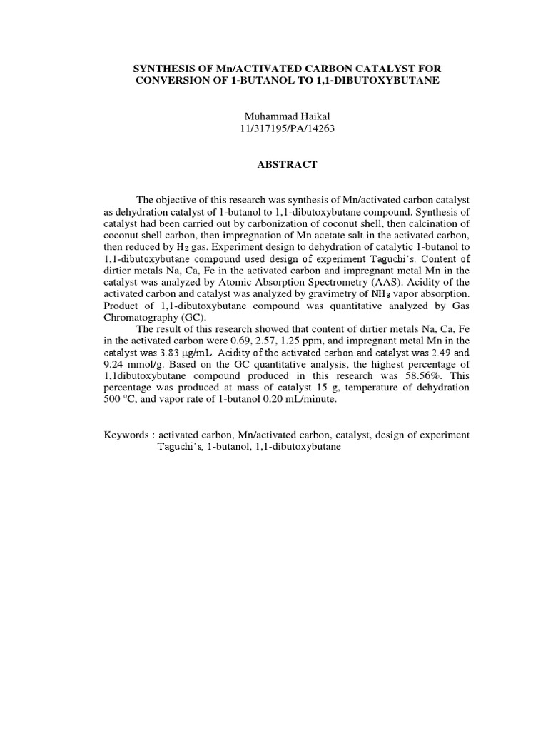 Synthesis of Mn/Activated Carbon Catalyst For Conversion of 1-Butanol ...