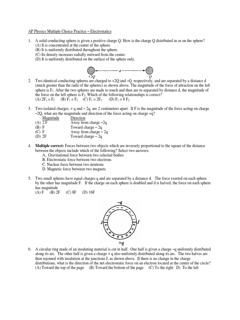 10a-Electrostatics MC Practice Problems N | PDF | Electric Charge | Electrostatics