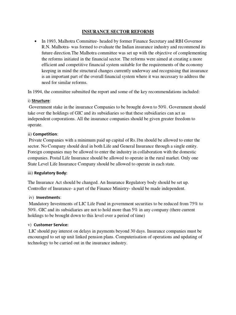 Insurance Sector Reforms | PDF | Insurance | Economic Growth