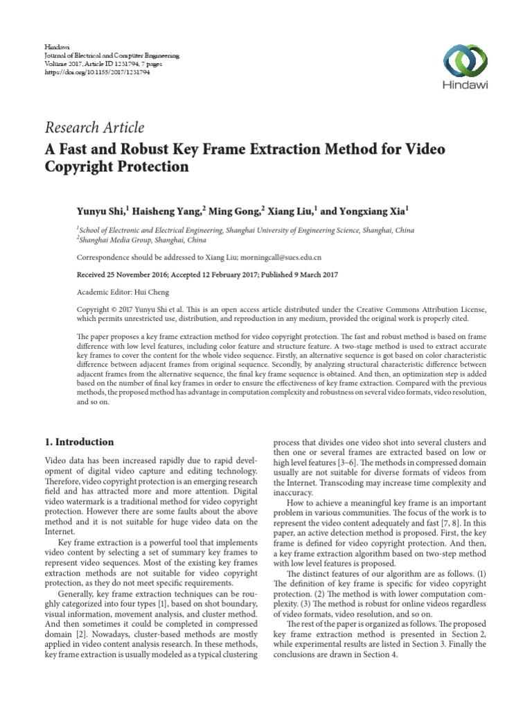 Research Article: A Fast and Robust Key Frame Extraction Method For ...