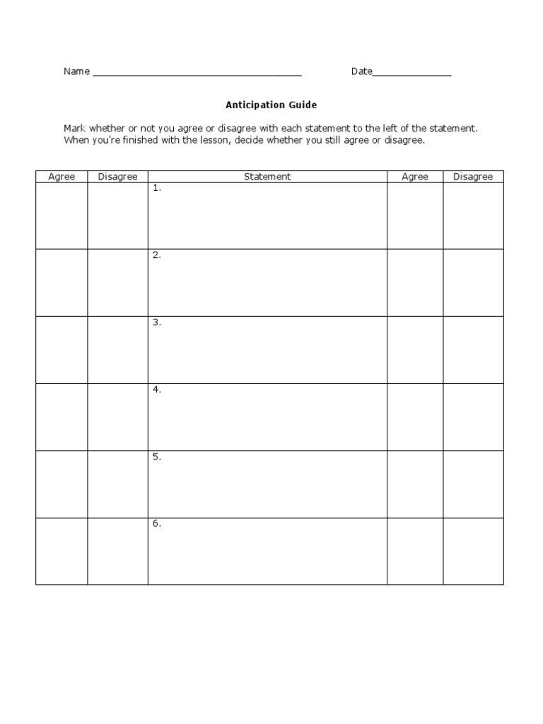 Anticipation Guide Template 1 Sec | PDF