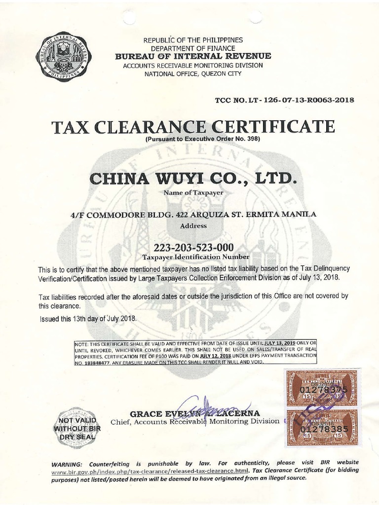 Tax Clearance | Public Law | Public Finance