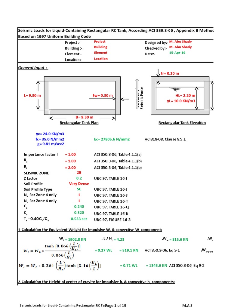 Seismic Design for Rectangular Tanks | PDF | Applied And ...
