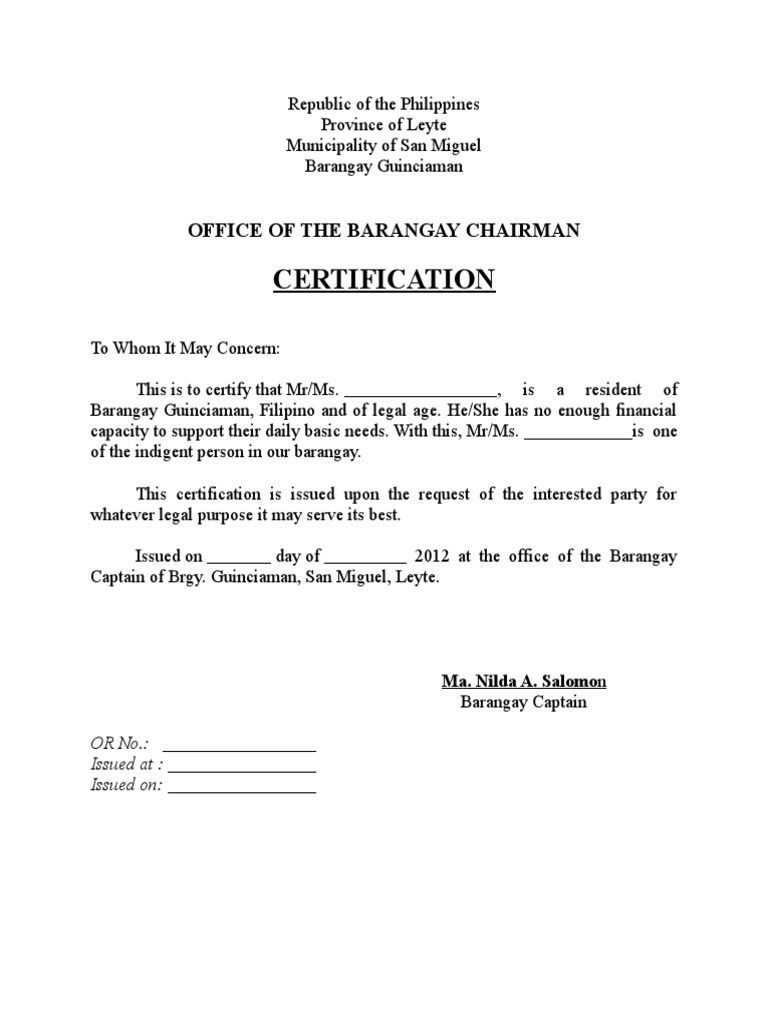 Barangay Certification