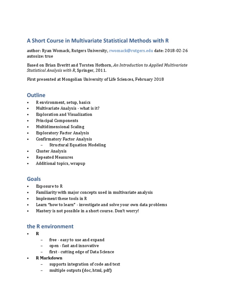 Multivariate Statistical Methods with R | PDF | Factor Analysis | Principal Component Analysis