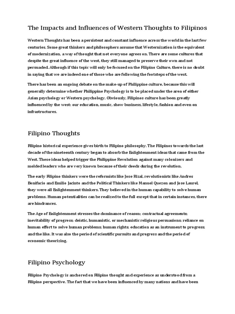 Western Influence on Filipino Culture | PDF | Philippines | Western ...