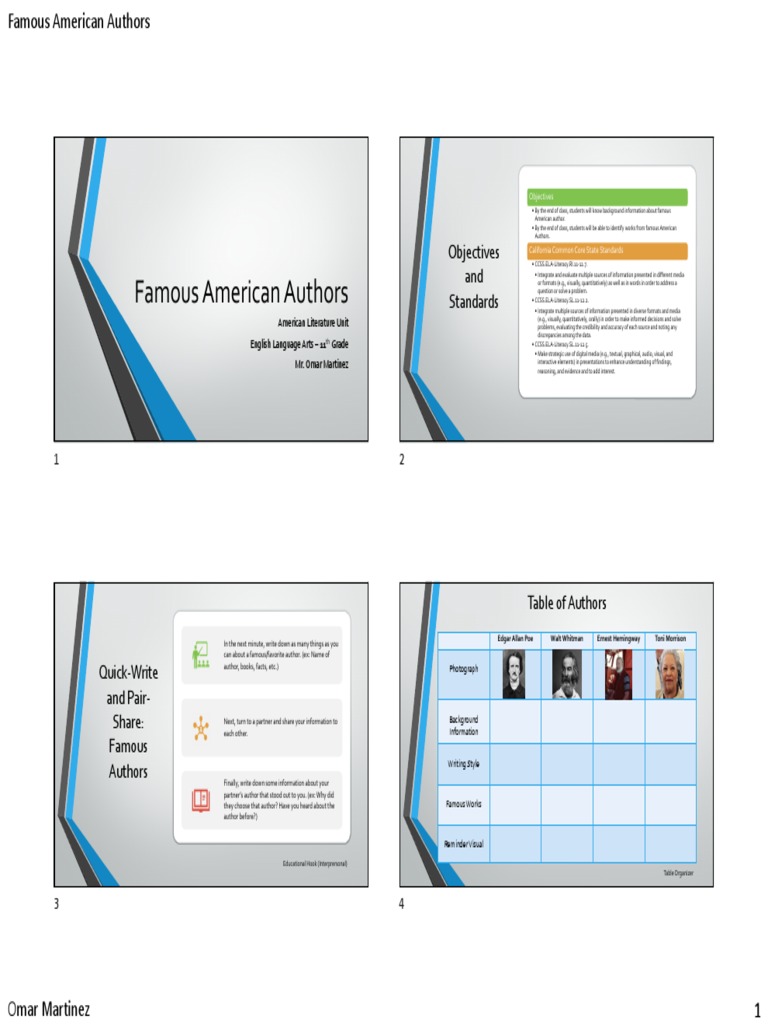 Lecture Presentation - Slides | PDF | Walt Whitman | Ernest Hemingway