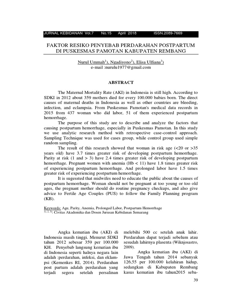 Faktor Resiko Penyebab Perdarahan Postpartum Di Puskesmas Pamotan ...