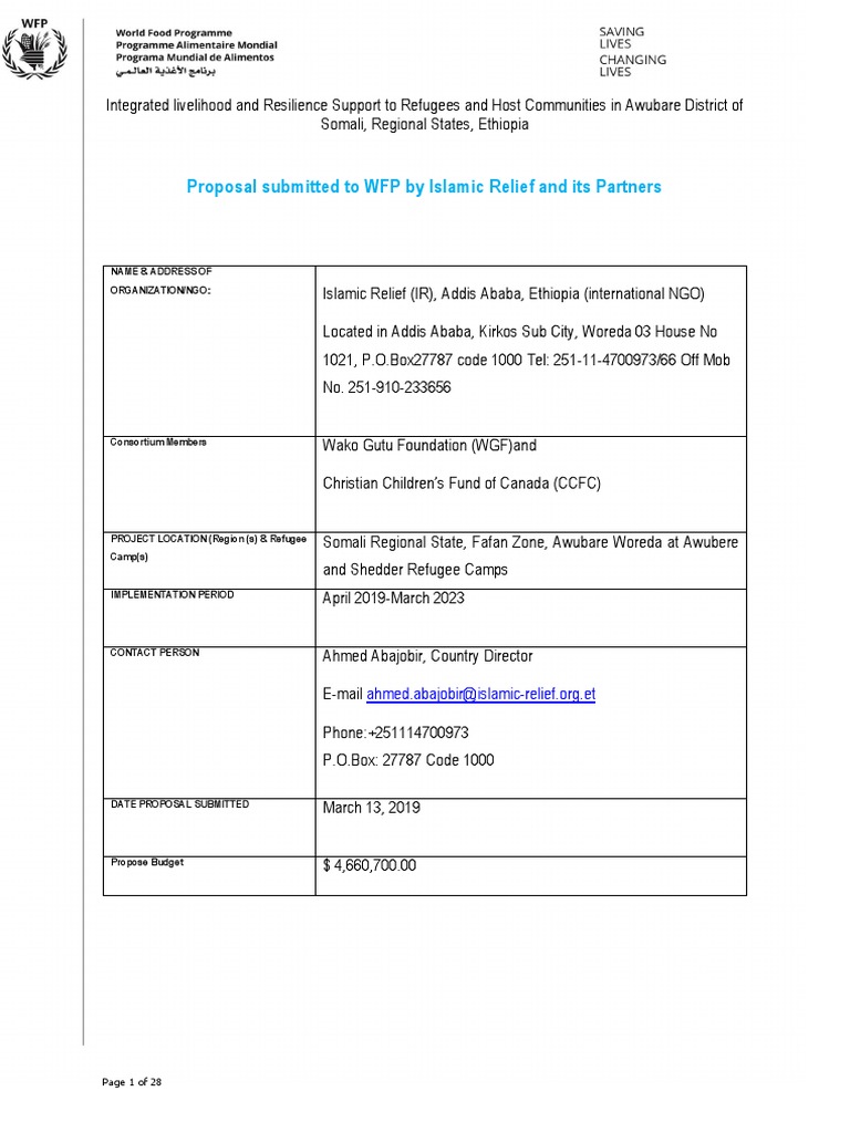 Project Proposal for WFP-Final13032019 | Refugee | Humanitarian Aid