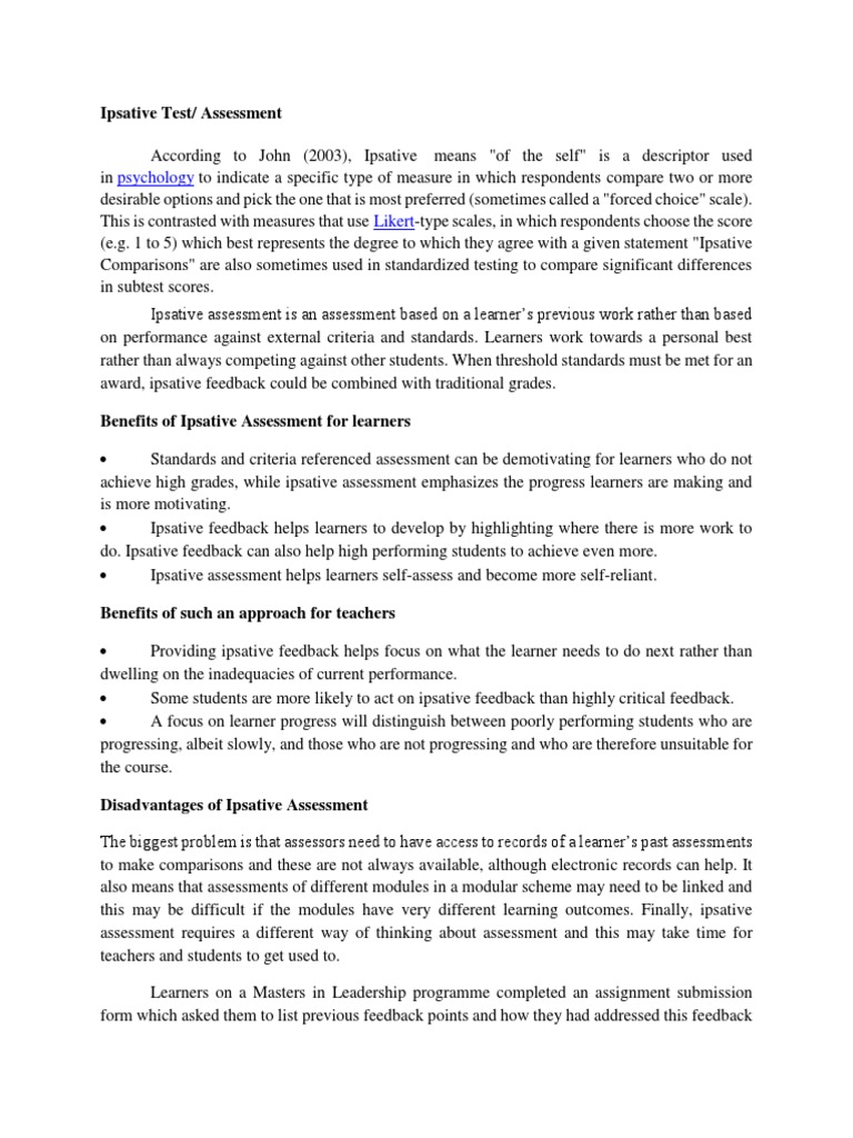 Psychology Likert: Ipsative Test/ Assessment | PDF | Educational ...