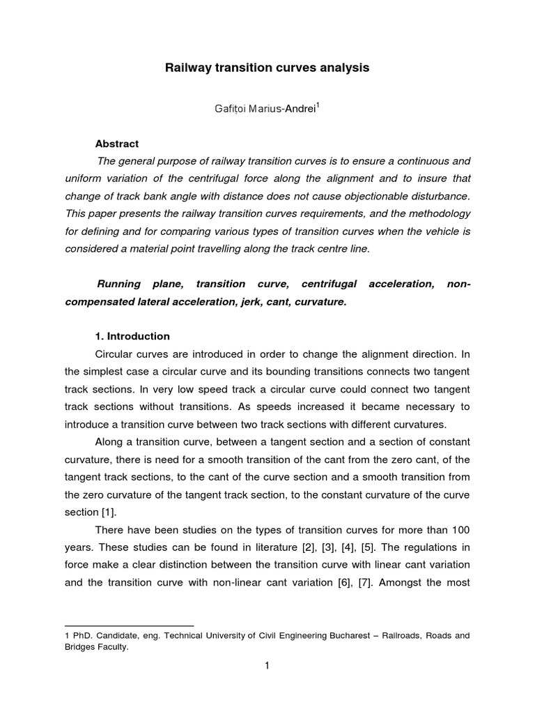 Railway Transition Curve Analysis | PDF | Acceleration | Curvature