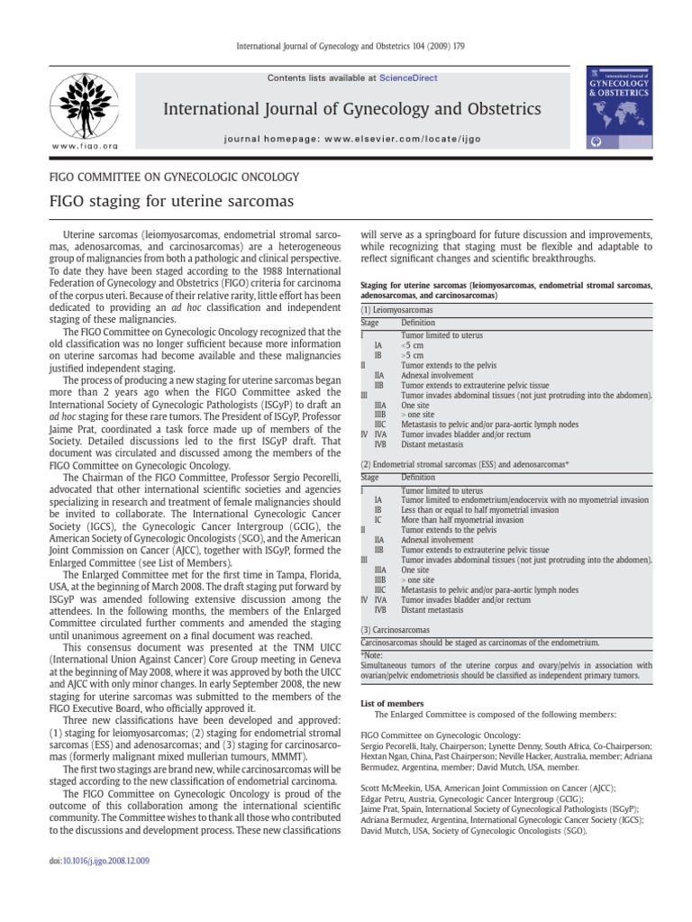 FIGO Staging for Uterine Sarcomas | PDF | Uterus | Sarcoma