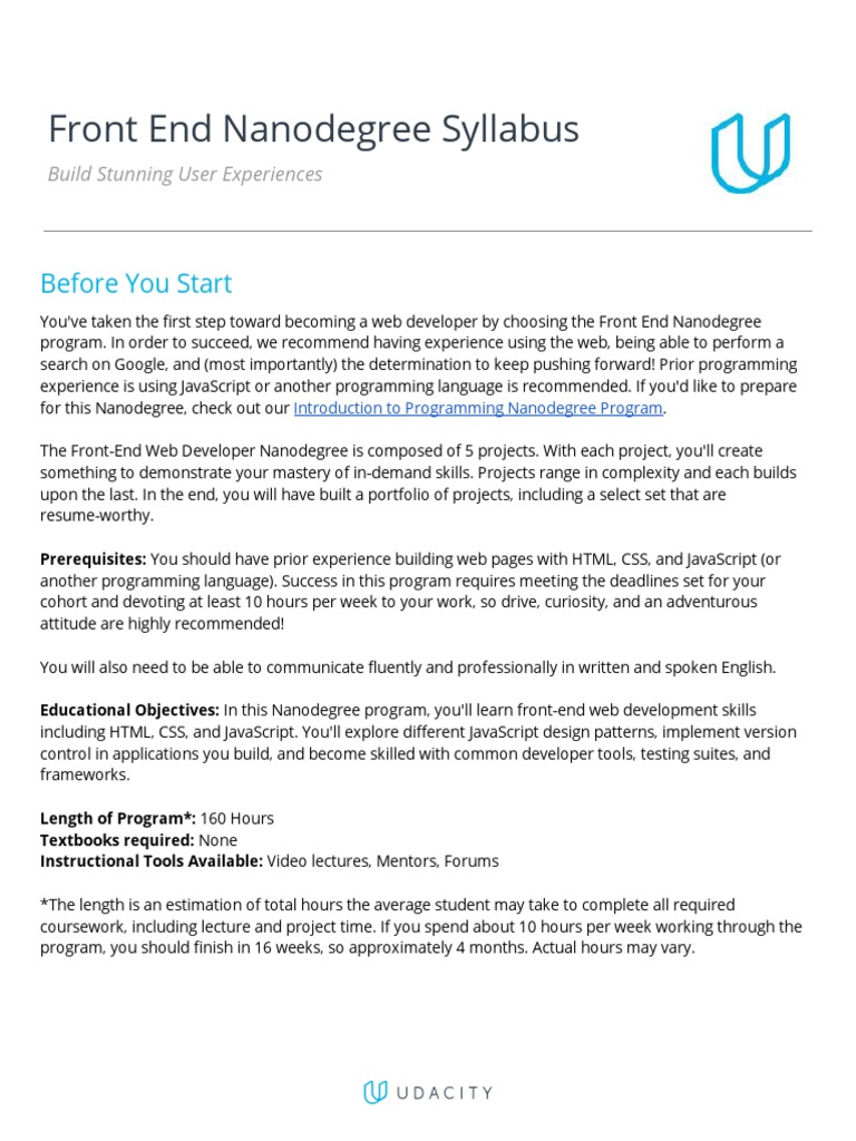 Front End Nanodegree Syllabus | PDF | Ajax (Programming) | Object ...