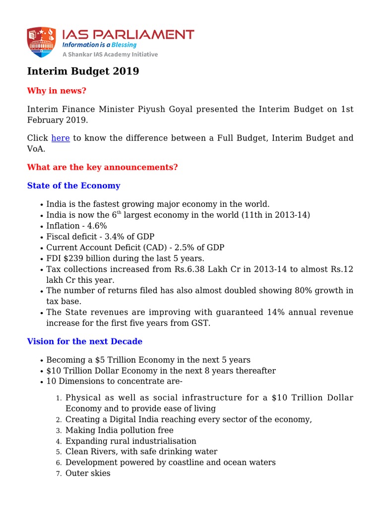 Interim Budget 2019: Key Announcements and Vision for a $5 Trillion ...