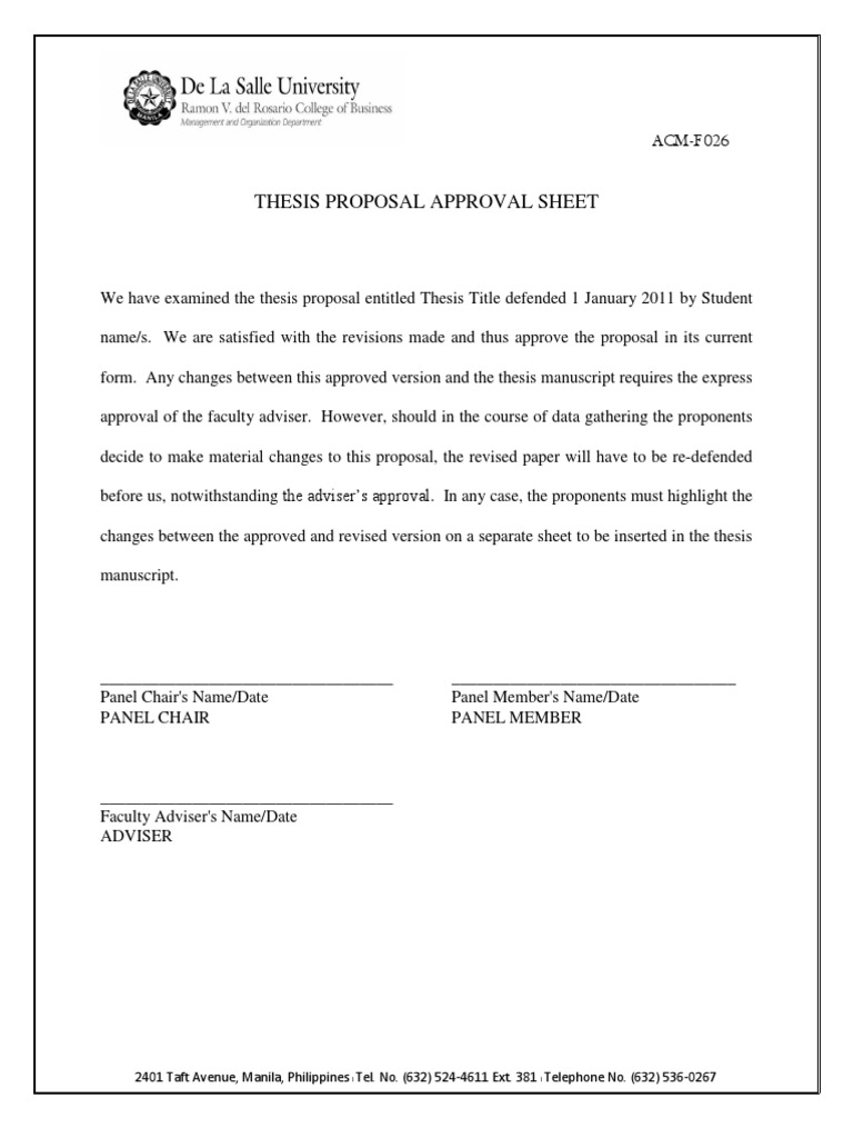 Acm f026 Thesis Proposal Approval Sheet | PDF
