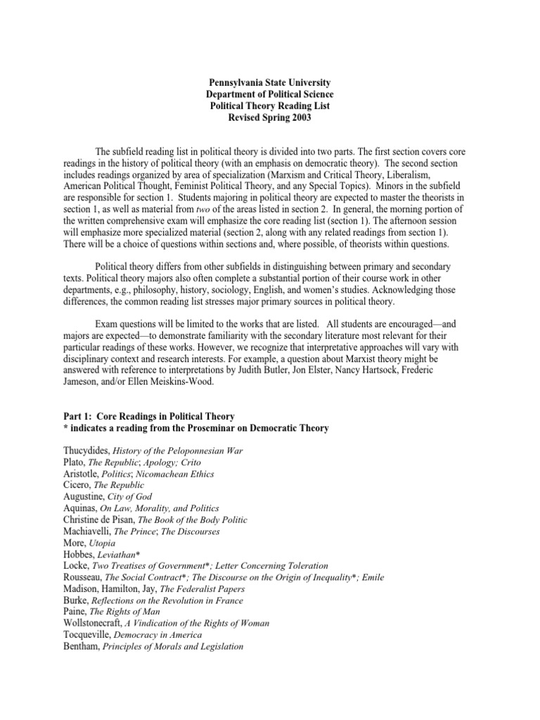 Political Theory Reading List | PDF | Political Philosophy | Jürgen ...