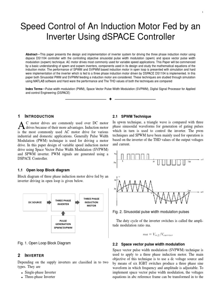 Control of Induction Motor Speed Using DSPACE Controller and Advanced PWM Techniques | PDF ...