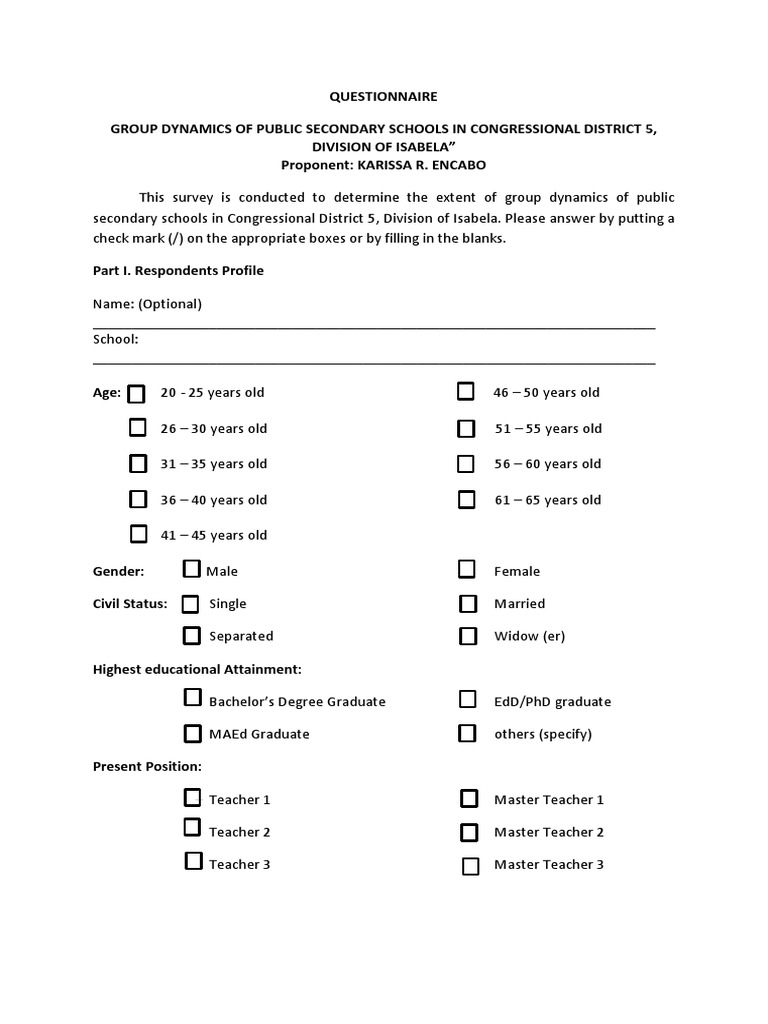 Questionnaire Group Dynamics of Public Secondary Schools in ...