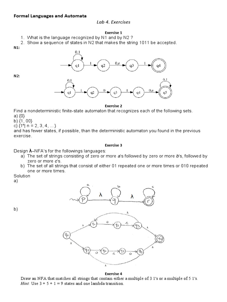 Formal Languages and Automata: Lab 4. Exercises | PDF | Theory Of Computation | Theoretical ...