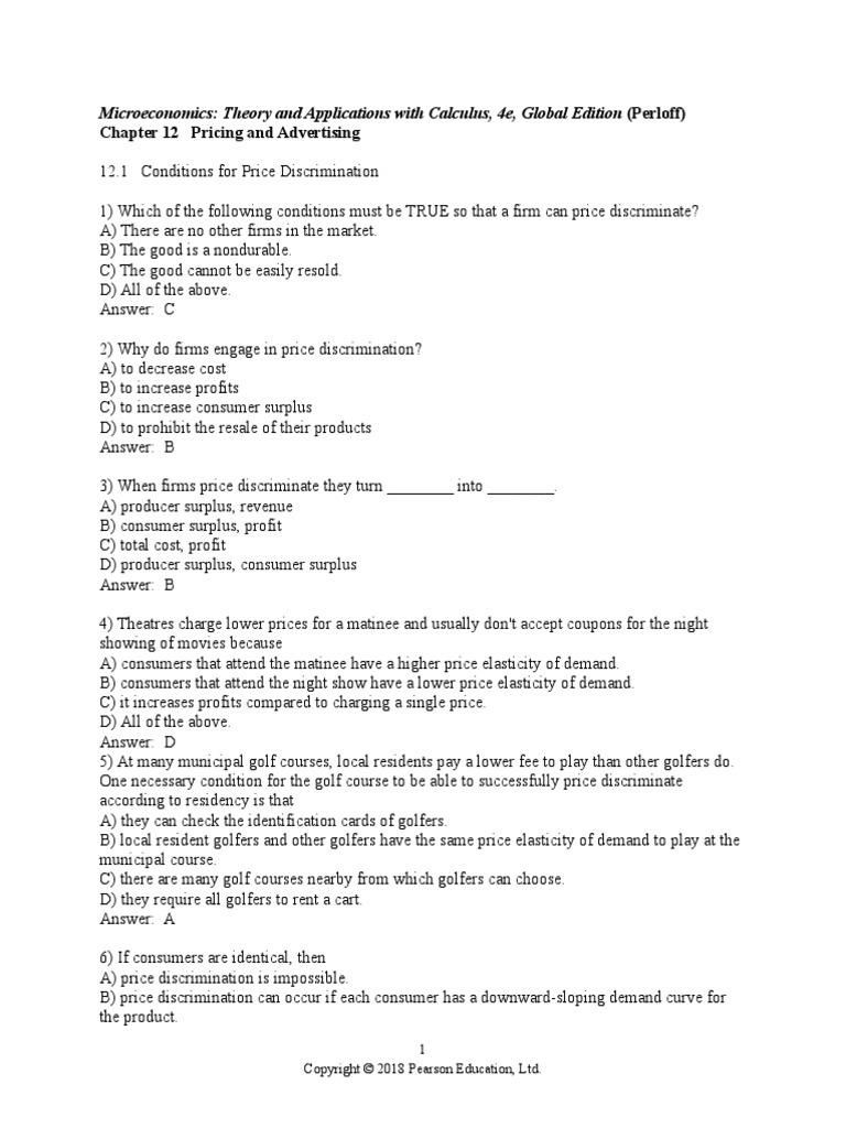 Chapter 12 Pricing and Advertising: Microeconomics: Theory and ...