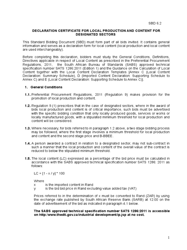 SBD 6 2 Local Content Form | PDF | Value Added Tax | Sat