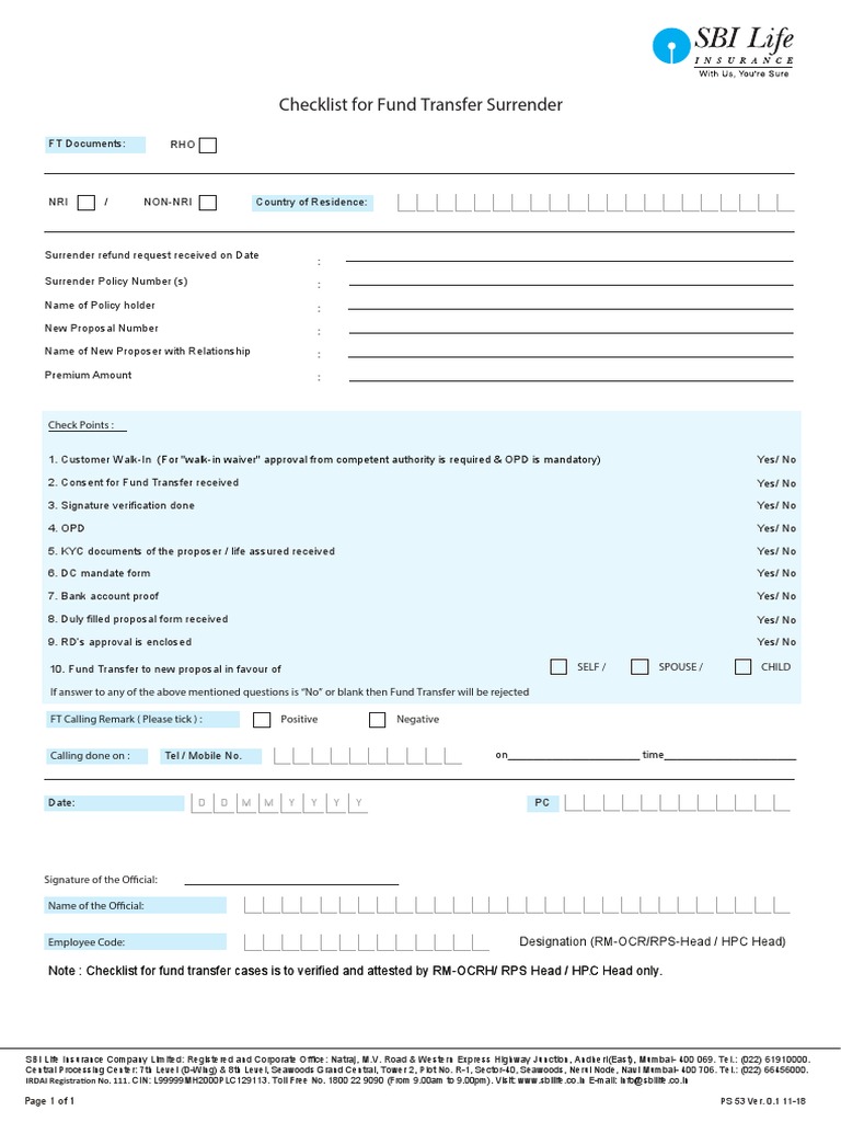 Surrender Fund Transfer Checklist Revised 14122018 | PDF | Government ...
