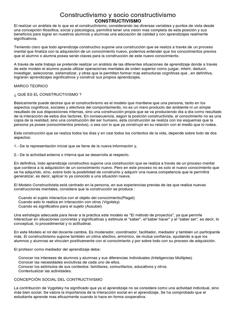 Constructivismo y Socioconstructivismo | PDF | Constructivismo ...