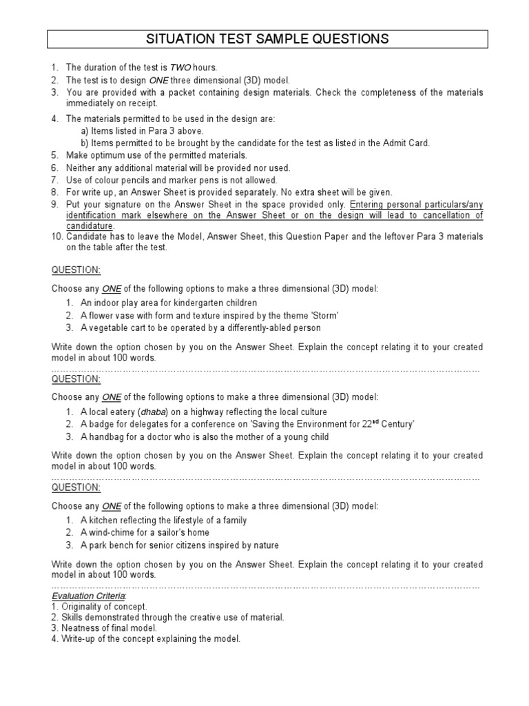 Situation Test Sample Questions: Evaluation Criteria | PDF