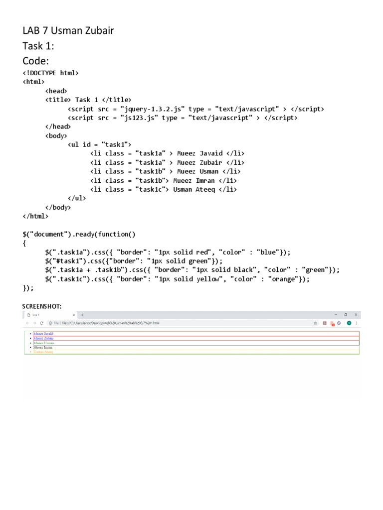 LAB 7 Usman Zubair Task 1: Code | PDF | Human–Computer Interaction ...