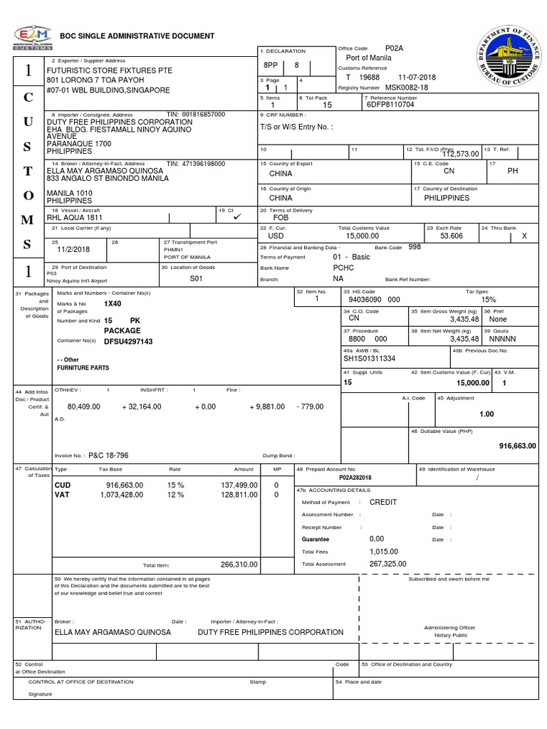 C U S T O M S: Boc Single Administrative Document | PDF | Ad Valorem ...
