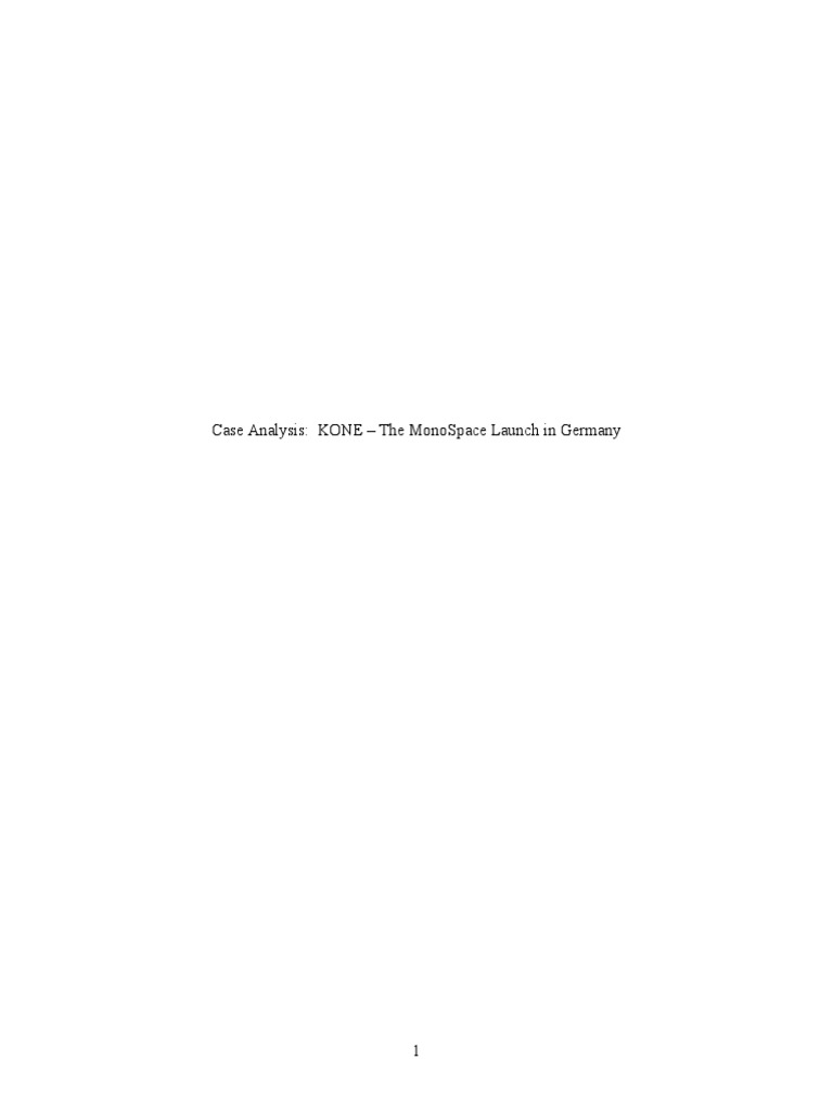 Case Analysis: Kone - The Monospace Launch in Germany | PDF | Pricing | Elevator