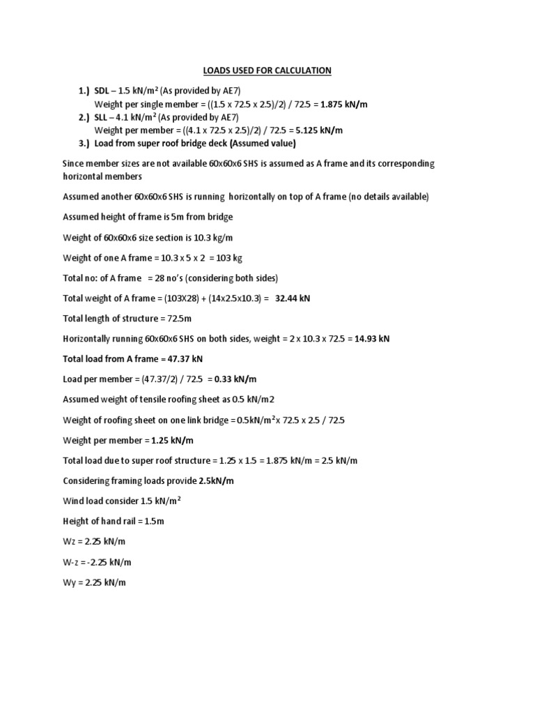 Loads Used For Calculation 1.) SDL - 1.5 KN/M 2.) SLL - 4.1 KN/M 3.) Load From Super Roof Bridge ...