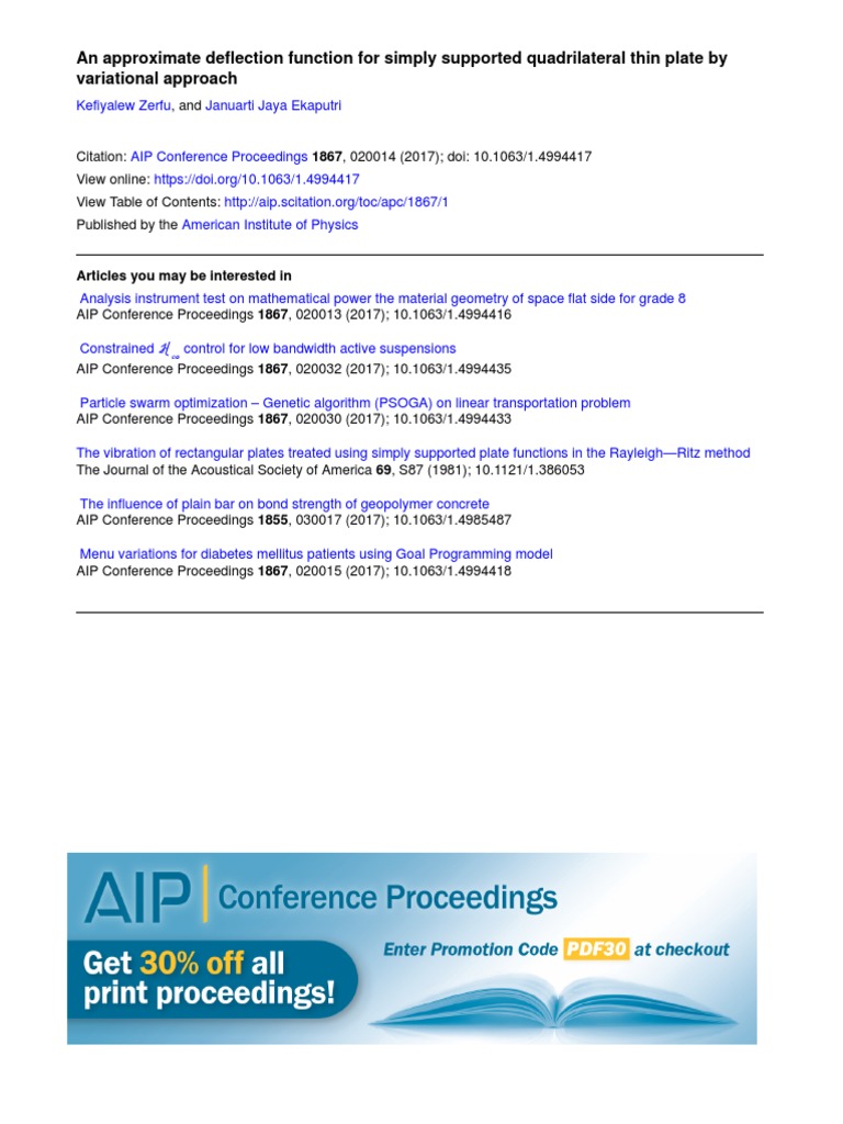 An Approximate Deflection Function For Simply Supported Quadrilateral Thin Plate By Variational