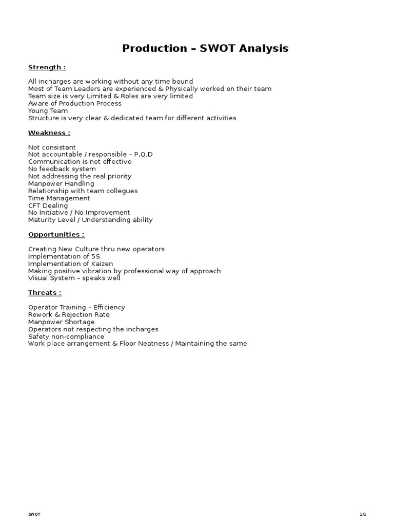 Production - SWOT Analysis: Strength | PDF