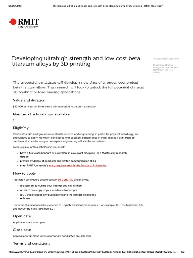 Developing Ultrahigh Strength and Low Cost Beta Titanium Alloys by 3D Printing - RMIT University ...
