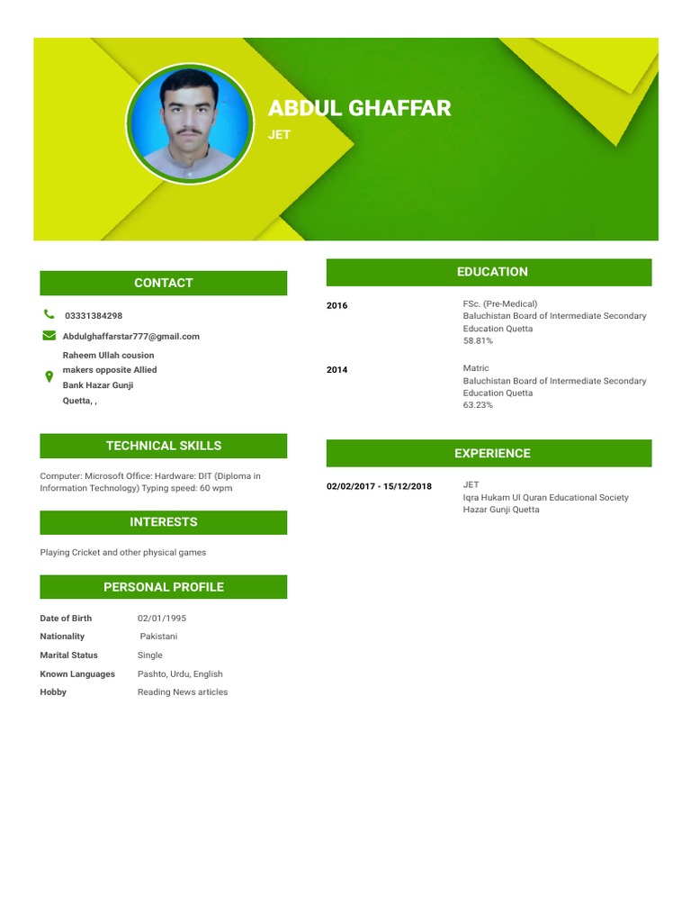 Abdul Ghaffar's CV and Profile | PDF